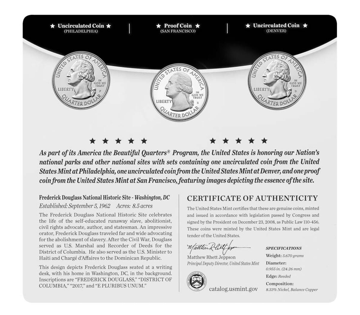 Frederick Douglass National Historic Site 2017 Quarter, 3-Coin Set | US ...