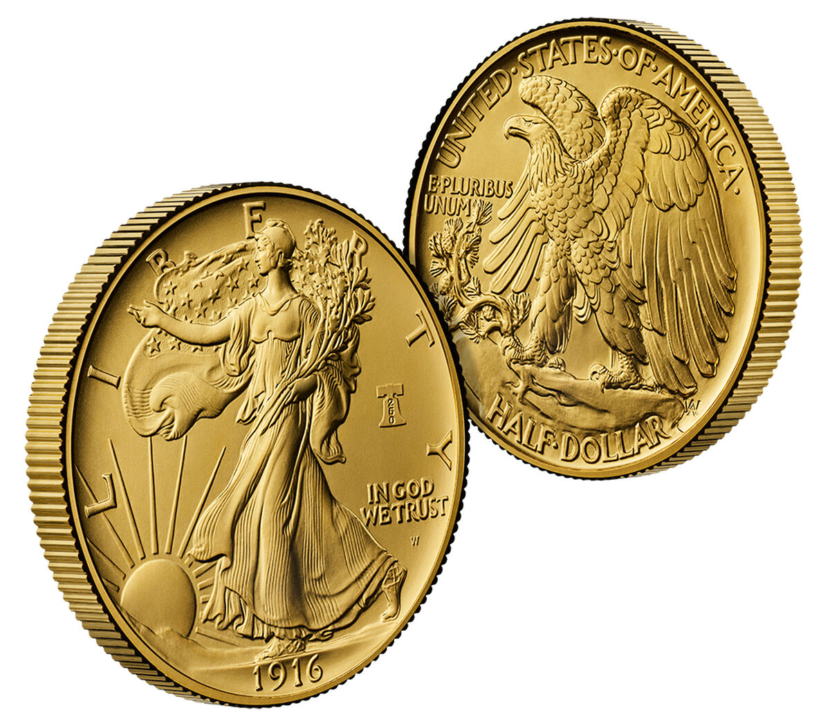 Best of the Mint 1916 Walking Liberty Half Dollar Gold Coin and Silver ...