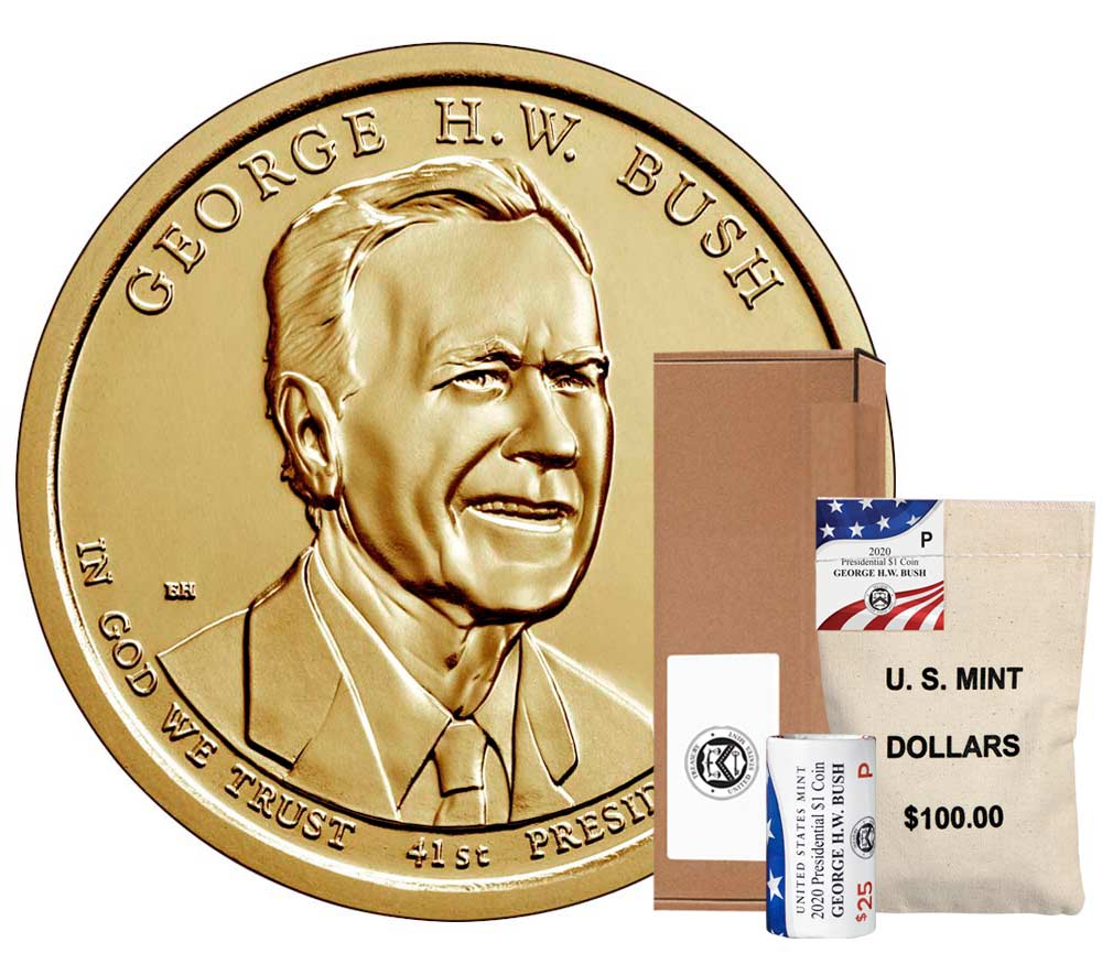 George H.W. Bush Presidential $1 Coin 2020 Rolls, Bags, and Boxes | US Mint